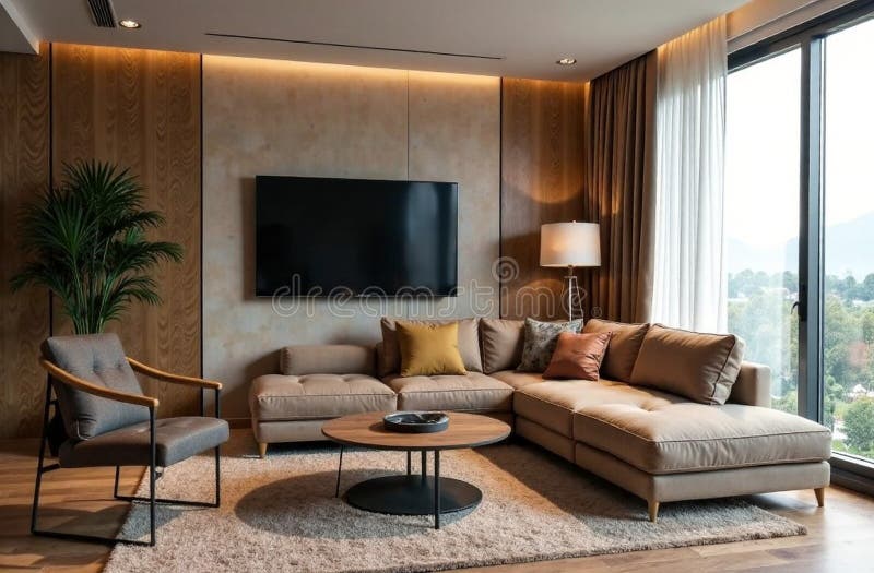 Modern Designer Interior of the Room in Dark Tones. Large Room with ...