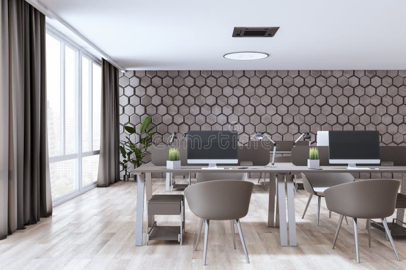 Modern Designer Office Interior with Decorative Wall, Window with City ...