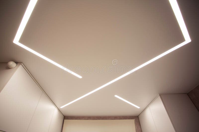 Modern Designer Stretch Ceiling Illuminated Led Lines Room Backlighting ...