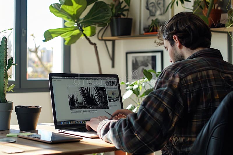 Modern Designer Working with Laptop. Creative Workspace Concept Stock ...