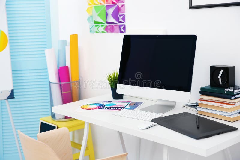 Modern designer workplace stock image. Image of homeoffice - 116583169