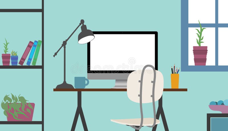 Modern Designer Workspace with Desktop Computer Stock Illustration ...