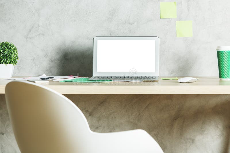 Modern Desk with Clean White Computer Stock Photo - Image of office ...