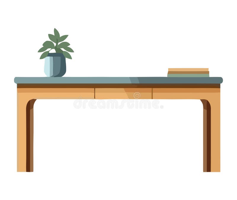 Modern Desk Design with Wooden Material and Plants Stock Vector ...