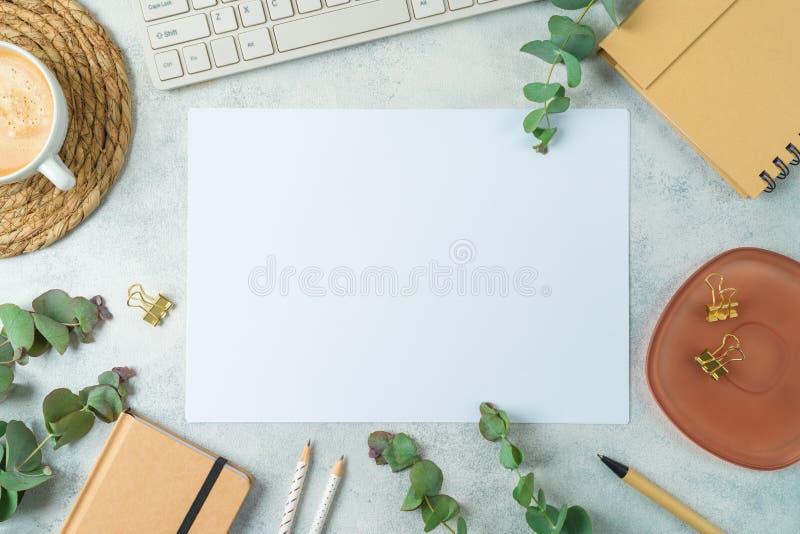 Modern Desk with Eco Friendly Stationary, Paper Note and Eucalyptus ...