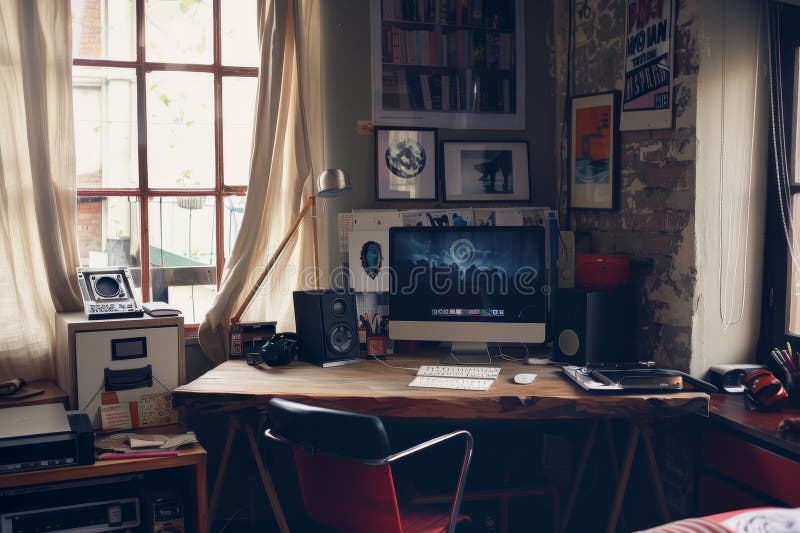 A Modern Desk Featuring a Computer Monitor and Keyboard Setup for Work ...
