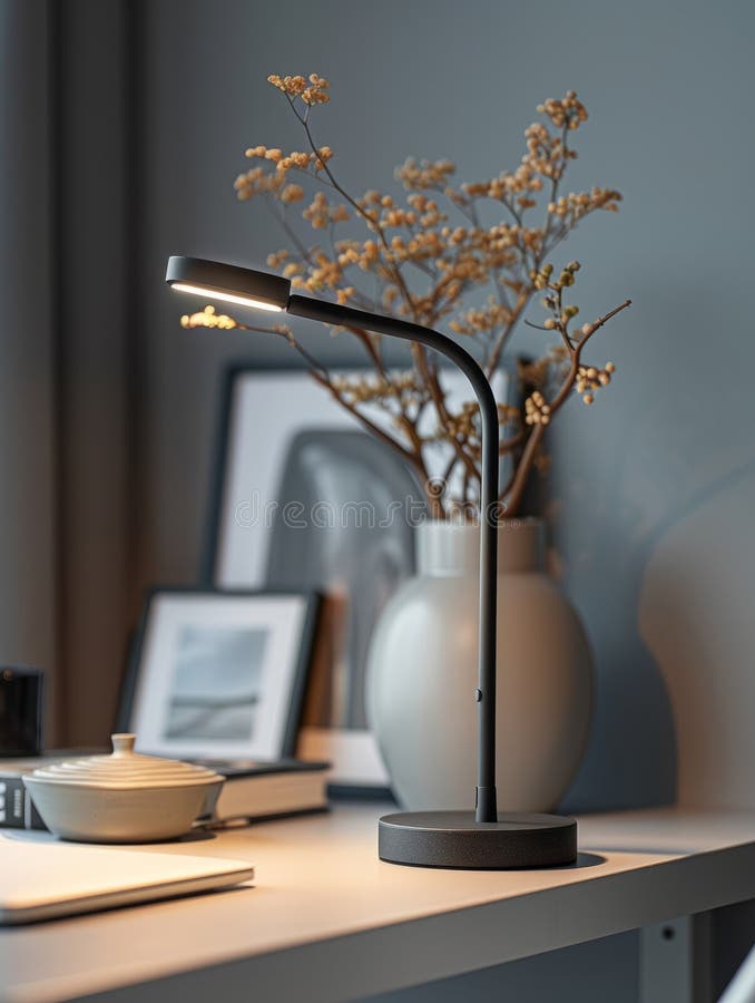 Modern Desk Lamp in Cozy Home Office Setting with Soft Light. Stock ...