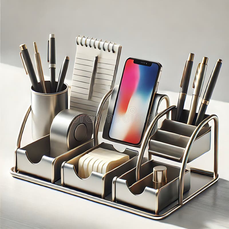 Modern Desk Organizer with Compartments for Pens, Notes, and Smartphone ...
