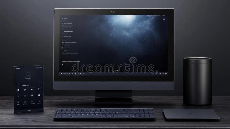 Modern Desk Setup with Computer, Keyboard, and Remote, Enhance ...