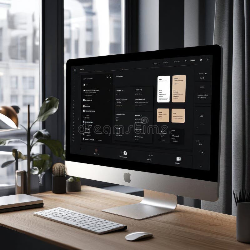 Modern Desktop with Black and White Interface Stock Illustration ...