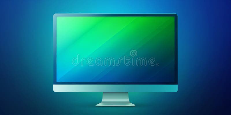Modern Desktop with Blue Gradient Background and Abstract Green Display ...