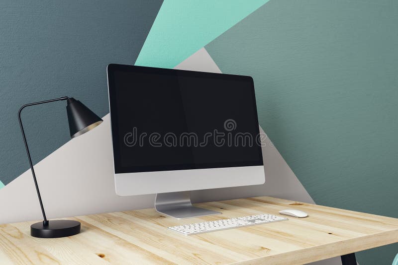 Modern Desktop with Computer Stock Illustration - Illustration of ...