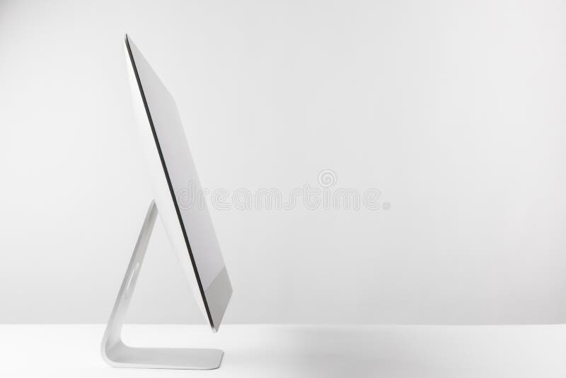 Modern Desktop Computer with Blank Screen and Lamp on Table Stock Image ...