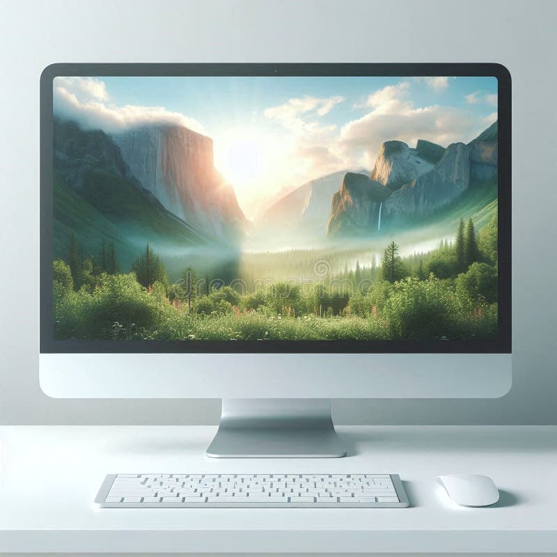 Realistic Mountain Landscape on Computer Monitor with Ai Content by ...