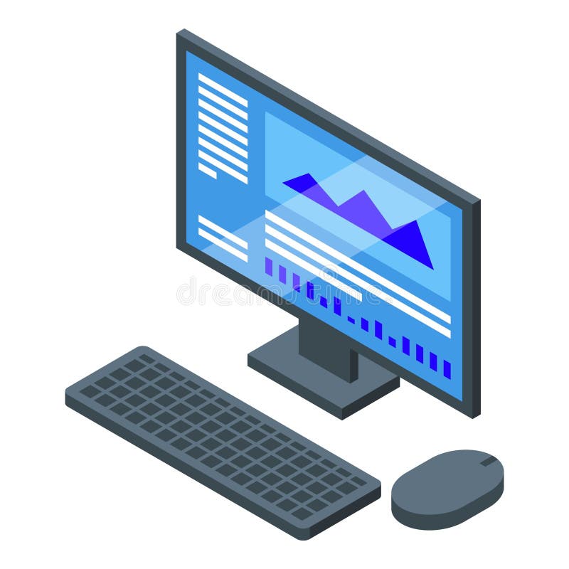 Modern Desktop Computer Displaying Statistical Business Data with Keyboard and Mouse Stock ...
