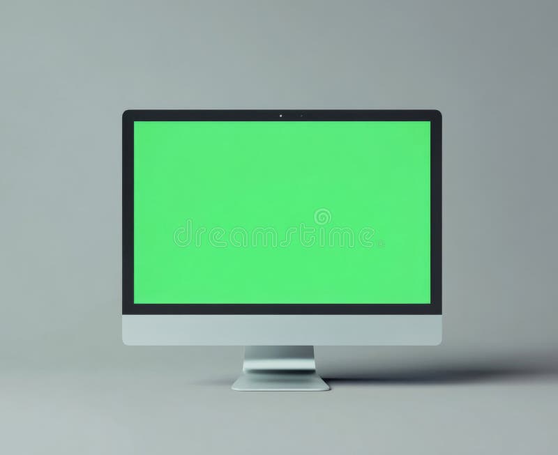 Modern Desktop Computer Green Screen Display Neutral Background Stock ...