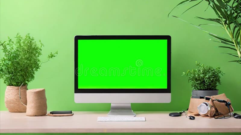 Desktop Computer with Green Screen Stock Video - Video of computer ...