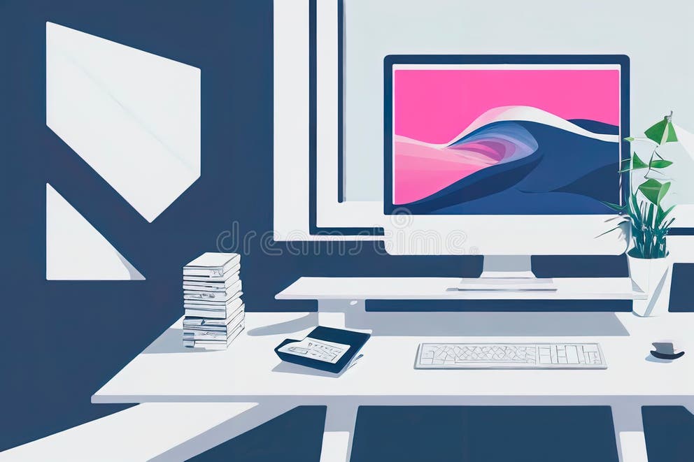 A Modern Desktop with Computer Illustration Stock Illustration ...