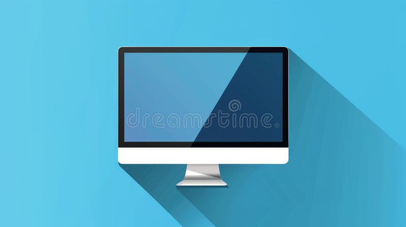 Modern Desktop Computer with Long Shadow on Blue Background. Stock ...