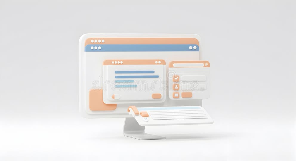 Modern Desktop Computer Mockup with Various Windows and User Interface ...