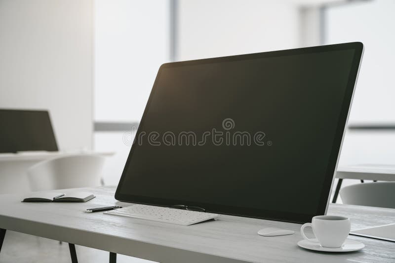 Modern Desktop with Computer Stock Illustration - Illustration of ...
