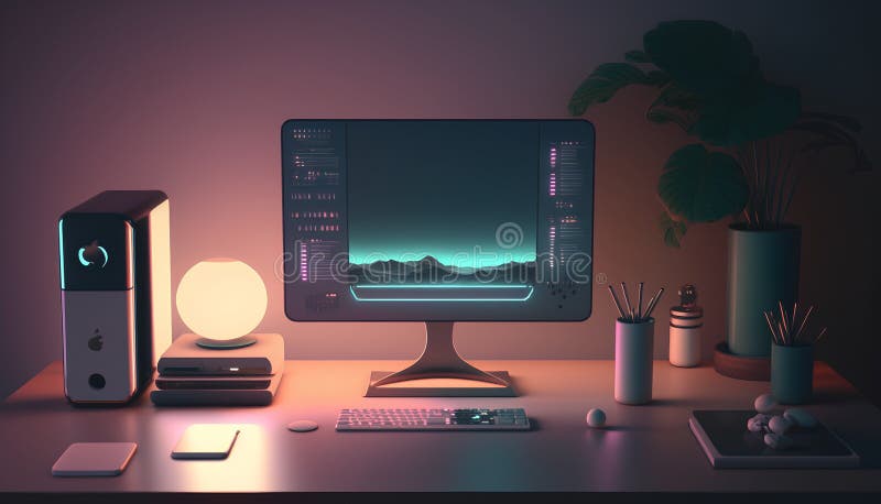 Modern Desktop with Computer Monitor, Mouse and Keyboard. 3D Rendering ... Modern Desktop with Computer Monitor, Mouse and Keyboard. 3D Rendering ...