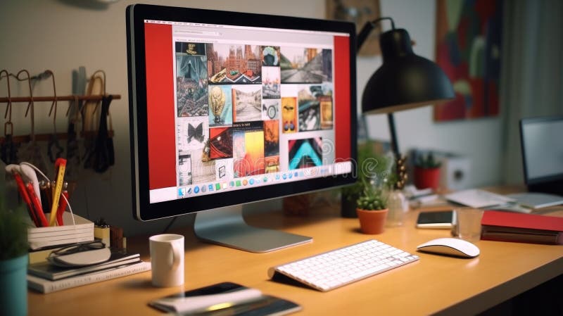 Modern Desktop Computer Rustic Wooden Desk Suitable Technology Workspace Concepts Stock Photos ...