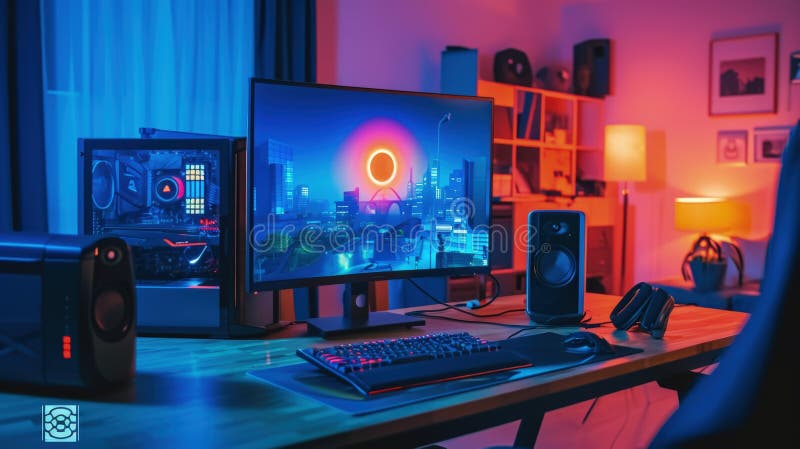 A Modern Desktop Computer on a Wooden Desk Stock Image - Image of ...