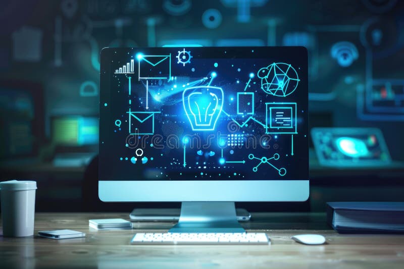 A Modern Desktop Computer on a Wooden Desk, Suitable for Office or Home ...