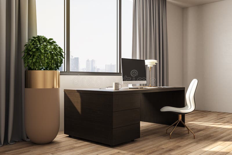 Modern Desktop with Empty Computer Screen Stock Illustration ...