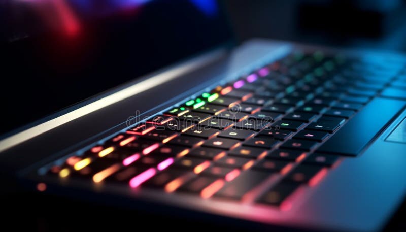 Modern Desktop PC with Wireless Technology Illuminates Blue Abstract ...