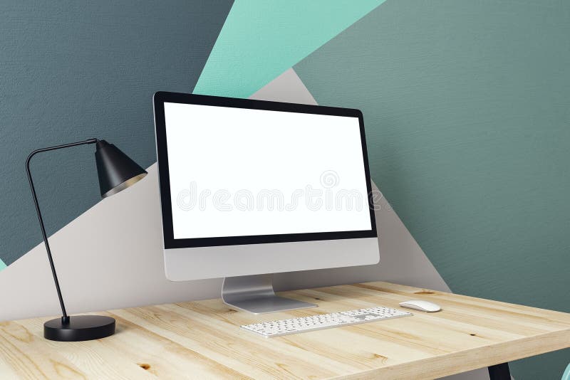 Modern Desktop with White Computer Stock Illustration - Illustration of ...