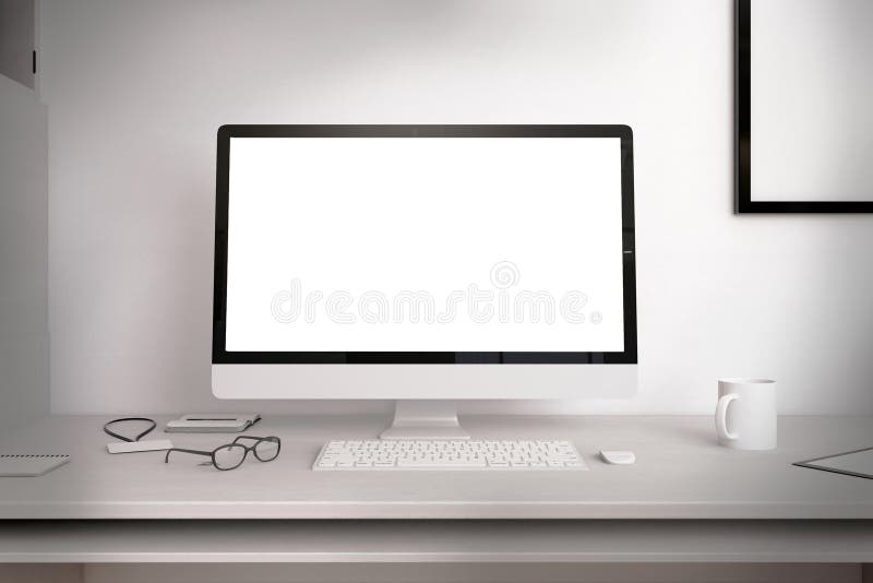 Desktop in a modern office stock image. Image of monitor - 54500193