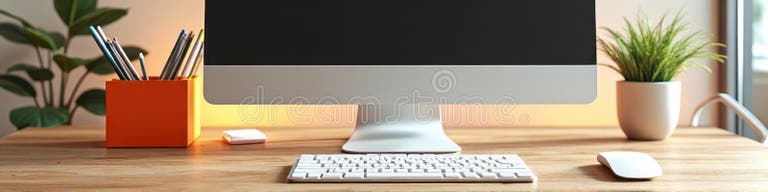 Modern Desktop Workspace with Computer Monitor and Office Supplies ...