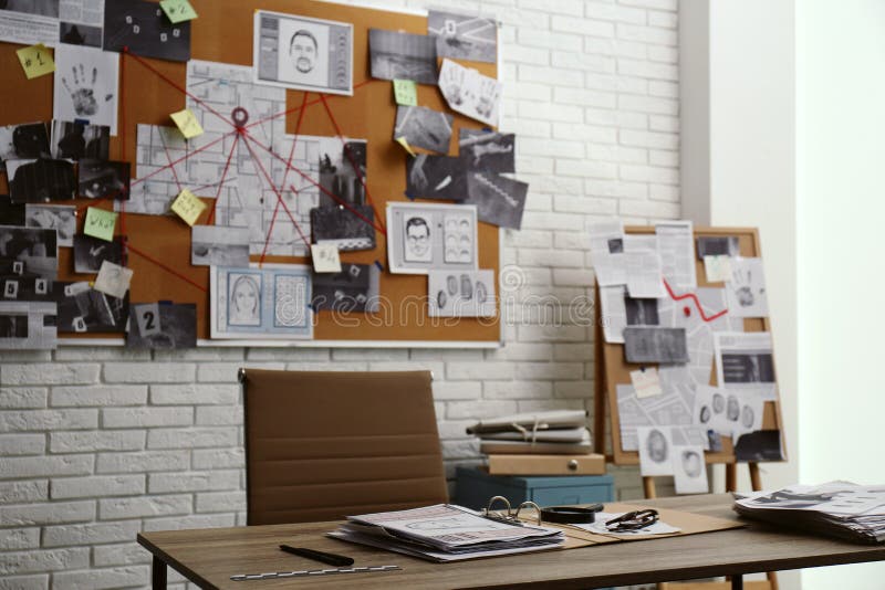 Modern Detective Office with Workplace and Board Stock Photo - Image of ...