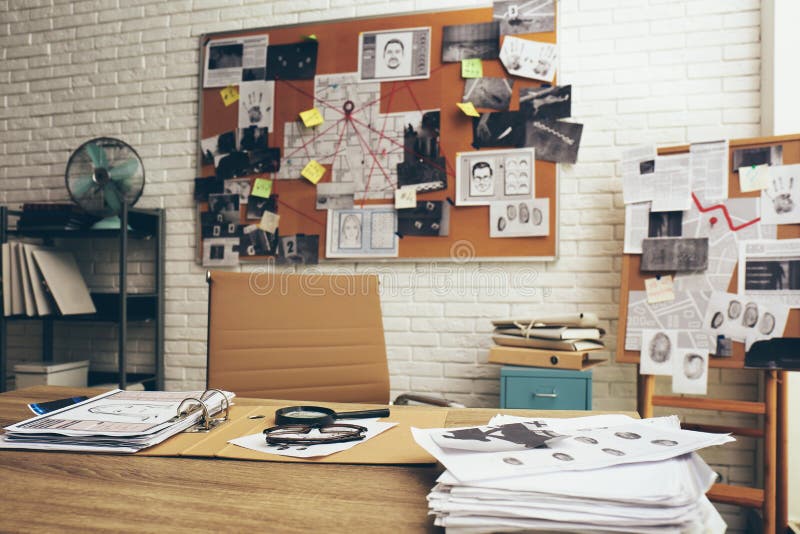 Modern Detective Office with Workplace and Board Stock Photo - Image of ...