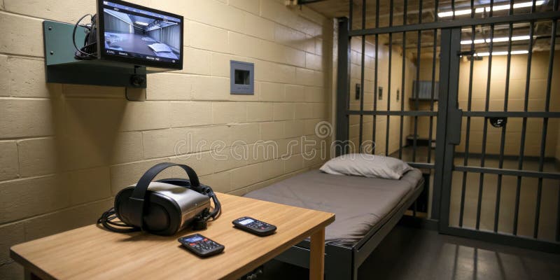 Modern Detention Facility Room with Monitor, Bed, and Communication ...