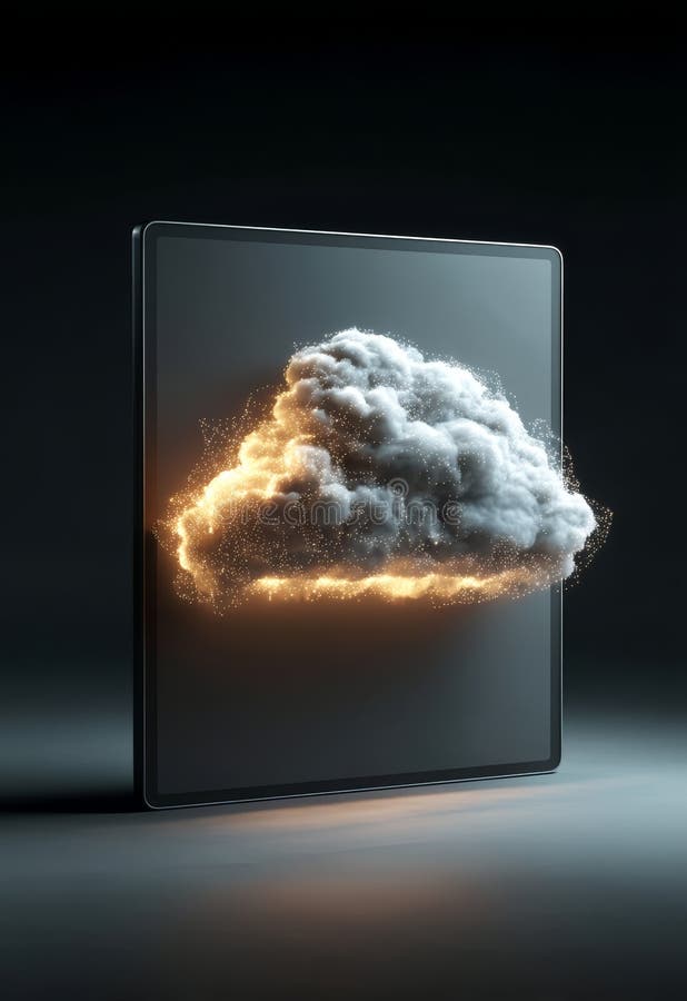 Modern Device Featuring Glowing Cloud Icon with Orange Light Effect on ...