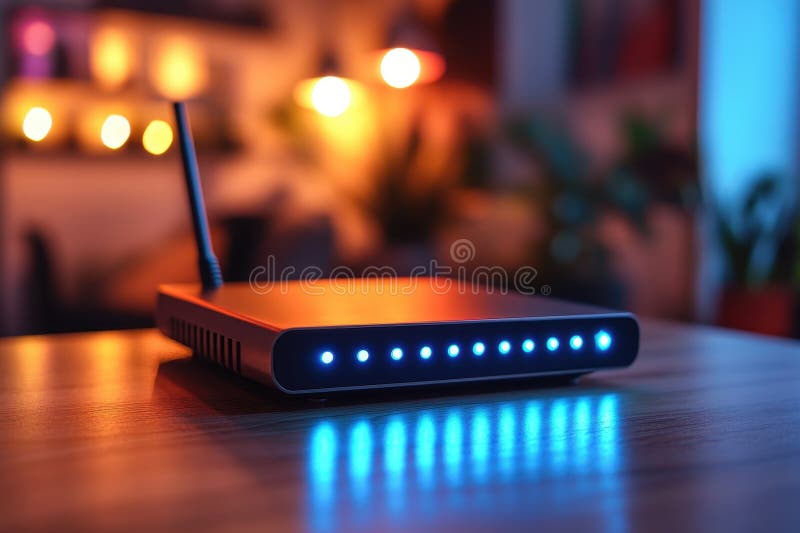 Modern Device with Illuminated Indicators Operating on a Wooden Surface ...