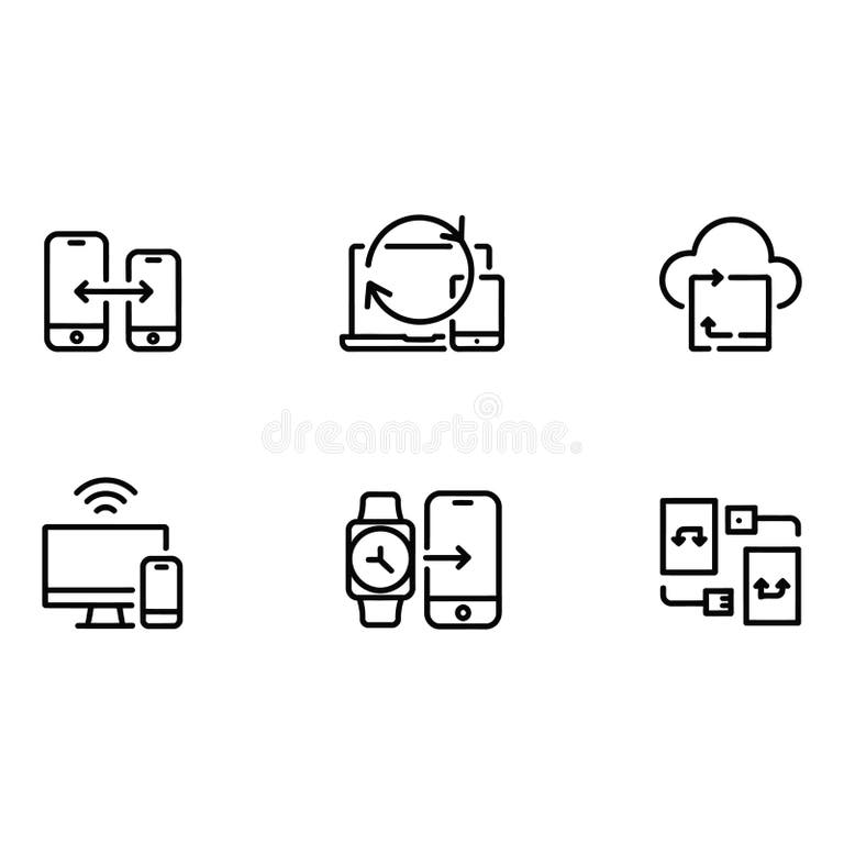 Modern Device Synchronization Seamless Data Transfer Icons Clean Line ...