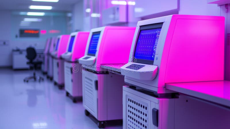 Modern Diagnostic Machines in Soft Glowing Light Stock Illustration ...