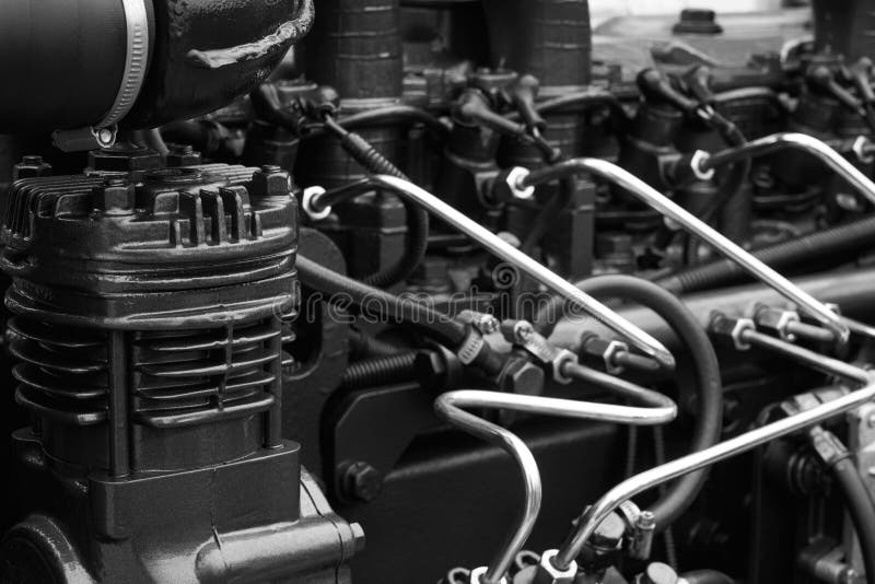 Modern Diesel Engine. Black and White Image Stock Photo - Image of ...