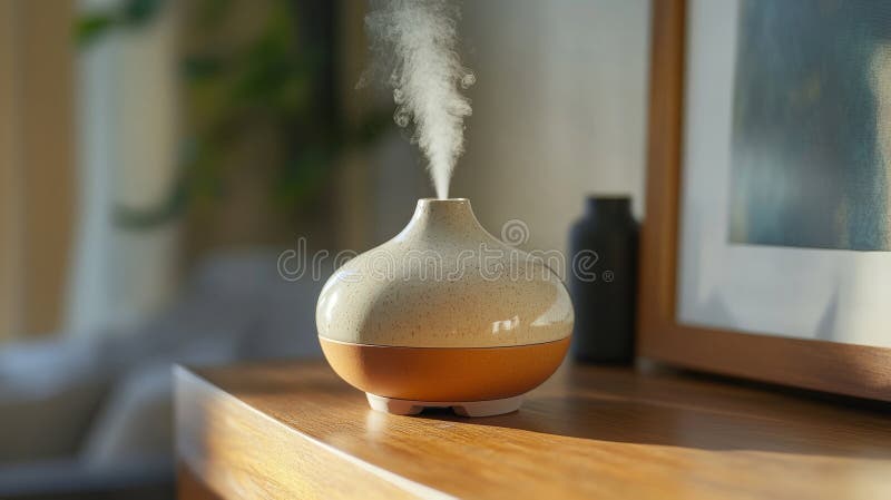 Modern Diffuser Emitting Steam Wooden Surface Stock Photos - Free ...