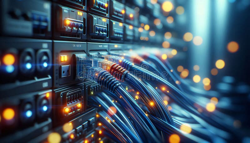 Internet Cable Network Hub Data Cable Data Library Bokeh Effect ...