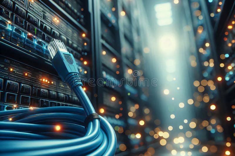 Internet Cable Network Hub Data Cable Data Library Bokeh Effect ...