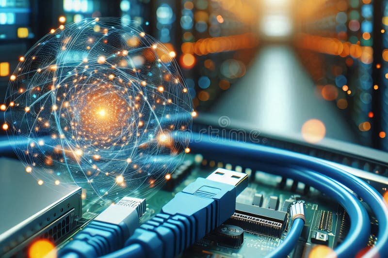 Internet Cable Network Hub Data Cable Data Library Bokeh Effect ...