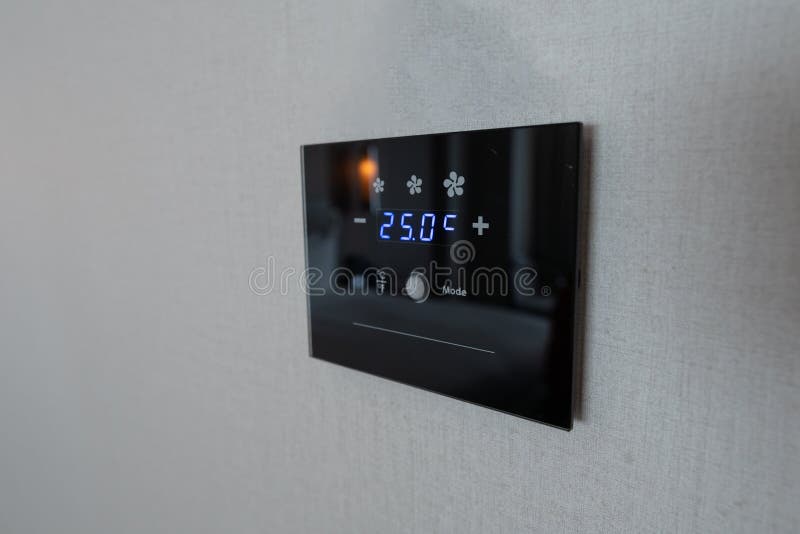 Modern Digital Air Condition Panel on Wall Stock Image - Image of ...