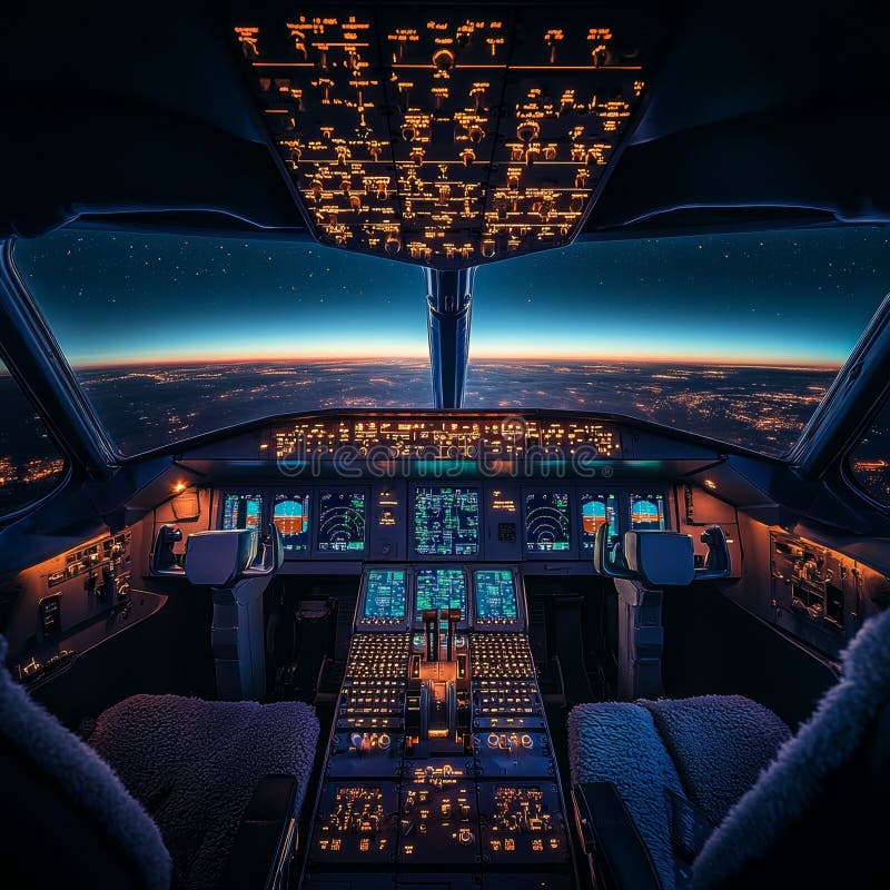 The Cockpit View from Inside a Modern Airplane, Showing Pilots in ...