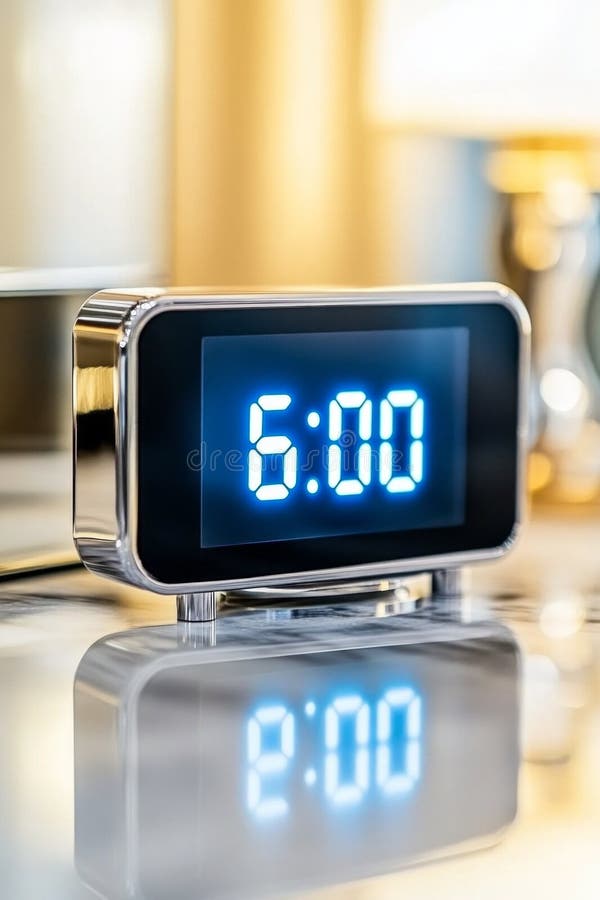 Modern Digital Alarm Clock Displaying 600 on Polished Marble Surface in ...