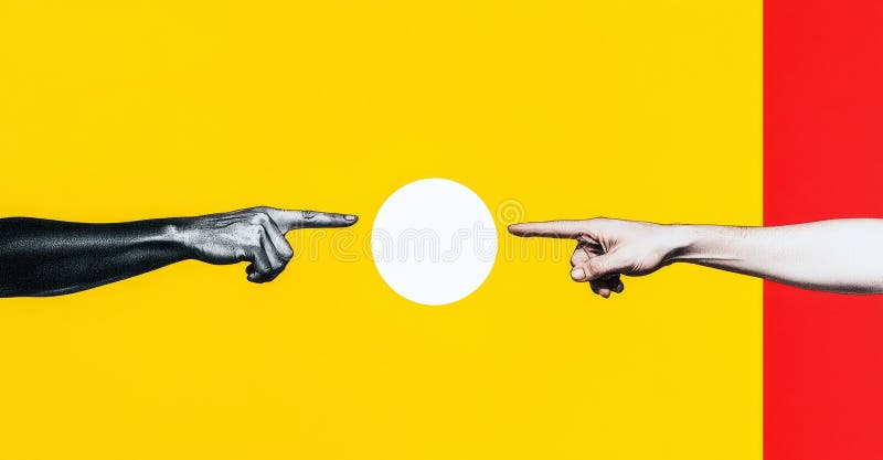 Modern Digital Art Collage. Finger Pointed by Hand, Loading Connection ...